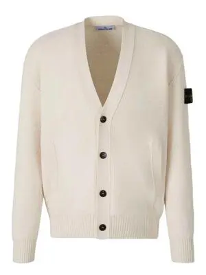 Stone Island Wool Cardigan With Button Detail - White