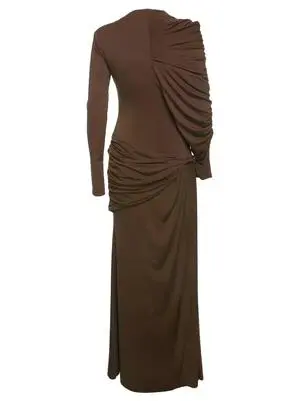 CHATS BY C.DAM Draped Long-sleeve Maxi Dress - Brown
