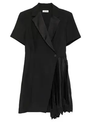 Sandro Pleated Lace-trim Mini Dress - Black