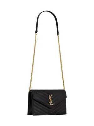Saint Laurent Cassandre Quilted Leather Chain Wallet - Black