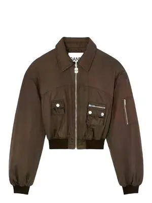 GANNI Duchesse Nylon Bomber Jacket - Brown