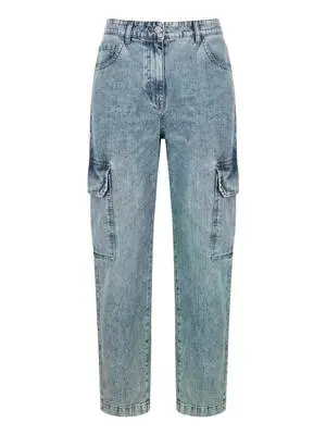 MOORER Acid Wash Cargo Pockets Straight Leg Jeans - Blue
