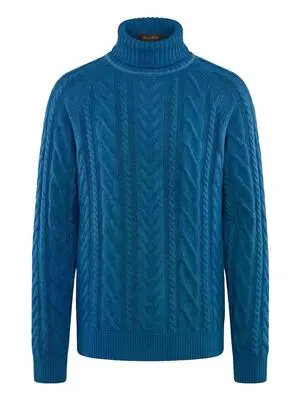 MOORER Cable-knit Roll-neck Sweater - Blue