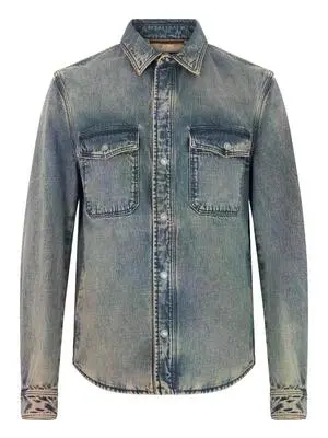 MOORER Niagol Faded-effect Flap-pocket Denim Jacket - Blue