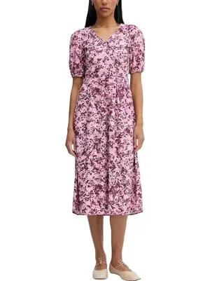 Marc O'polo Floral Print Puff Sleeve Midi Dress - Pink