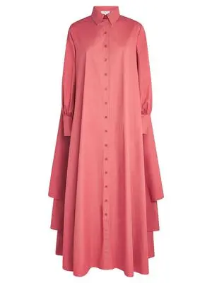 ABADIA Layered Volume Maxi Shirt Dress - Red