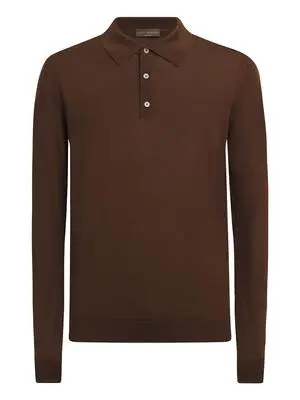 BRETT JOHNSON Virgin Wool Long-sleeve Polo Shirt - Brown