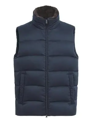 Herno Quilted Down Gilet With Faux Fur Collar - Navy