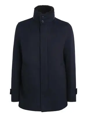 Herno Pure Cashmere Stand Collar Car Coat - Navy