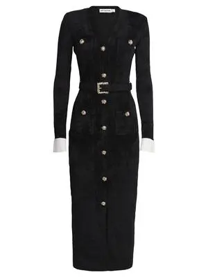 SELF-PORTRAIT Chenille Midi Dress With Embellished Buttons - Black