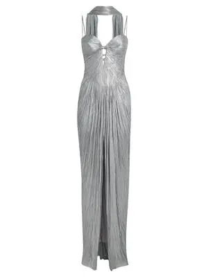 MARIA LUCIA HOHAN Silver Metallic Silk Cut-out Gown - Blue