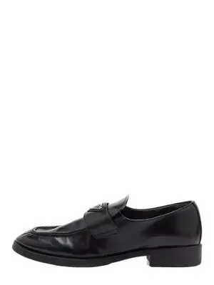 PRADA Prada Black Leather Loafers With Triangle Logo Plaque