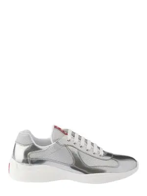 Prada America's Cup Metallic Leather And Bike Fabric Lace Up Sneakers - Silver