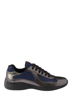 Prada Prada America's Cup Sneakers In Metallic Leather And Bike Fabric Anthracite/ink