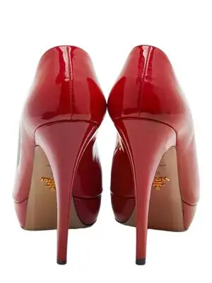 Prada Patent Leather Peep-toe Platform Stiletto Pumps - Red