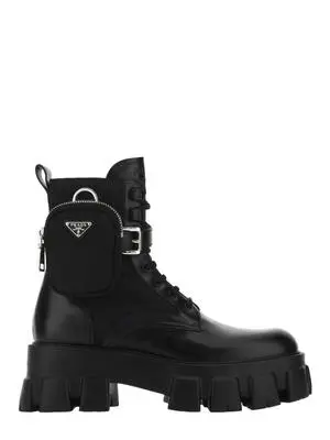 Prada Monolith Lace-up Boots - Black
