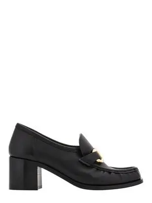 FERRAGAMO Block Heel Loafer With Gancini Ornament - Black