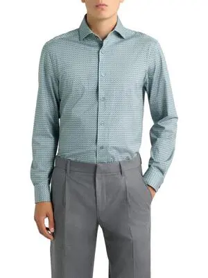 Bugatchi Devon Ooohcotton® Tech Patterned Shirt - Avocado