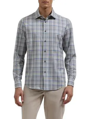 Bugatchi James Plaid Long Sleeve Button Up Shirt Sand