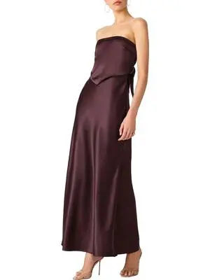 Steve Madden Elaia Satin Maxi Dress With Tie Back - Deep Fig