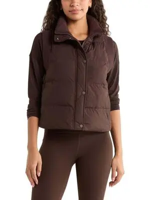 Zella Rib Trim Puffer Vest - Brown Mole