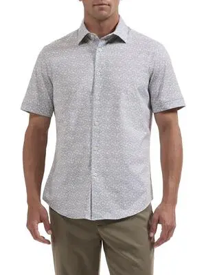 Bugatchi Miles Ooohcotton® Floral Short Sleeve Button-up Shirt - Avocado