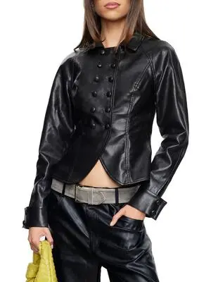 Lioness Form Faux Leather Double-breasted Jacket - Dusk