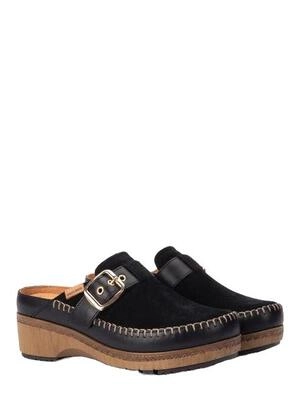Pikolinos Granada Leather Clogs With Buckle Detail - Black