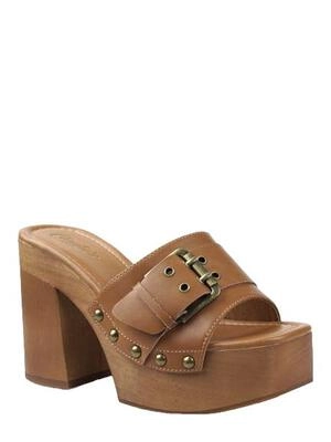 CANDIE'S Faux Leather Platform Slide Sandal - Tan