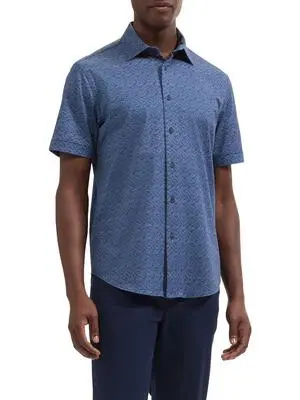 Bugatchi Miles Ooohcotton® Tech Print Button-up Shirt - Navy