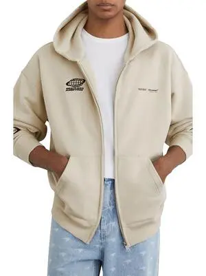 REISS Ashlam Full Zip Graphic Hoodie - Stone