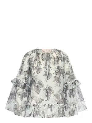 MAISON COMMON Printed Batiste Blouse With Ruffles - Mint