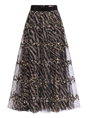 MAISON COMMON Printed Tulle Maxi Skirt With Embroidery - Black/sand
