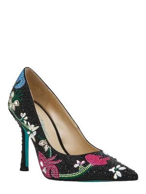 Betsey Johnson Crystal Floral Stiletto Pumps - Black Multi
