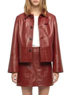 Zadig&Voltaire Lessa Cropped Leather Jacket With Flared Sleeves - Cherry