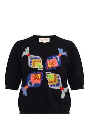 MAISON COMMON Embroidered Half Sleeve Pullover - Black