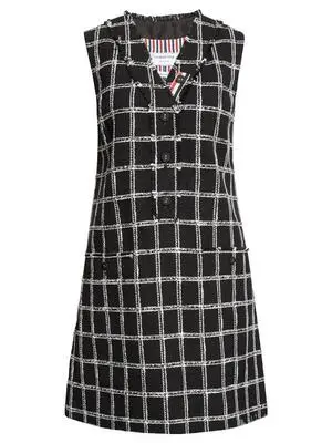 Thom Browne Windowpane Check V-neck Cardigan Dress - Black