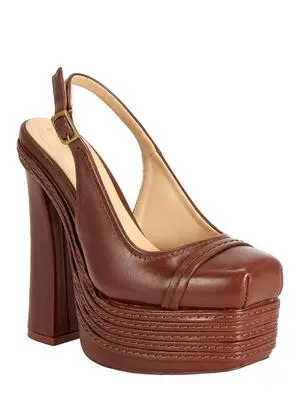 AZALEA WANG Peggy Faux Leather Platform Slingback Pump - Chocolate