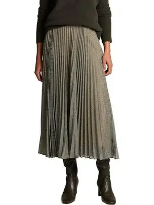 Vince Sheer Houndstooth Pleated Midi Skirt - Black/sage