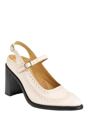 THE OFFICE OF US Mrs. Russel Leather Slingback Mary Jane Pump With Brogue Detailing - Ecru