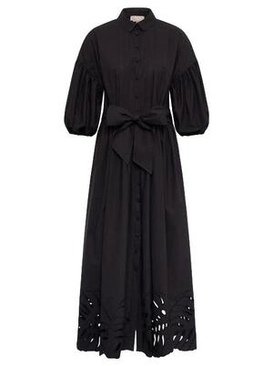 MAISON COMMON Poplin Dress With Leaf Embroidery - Black