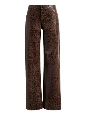 FRAME Printed Leather Wide Leg Pants - Glossy Leopard