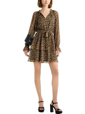 Chelsea28 Floral Chiffon Tiered Mini Dress - Leopard