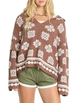 BILLABONG Oversize Floral Intarsia Sweater - Espresso