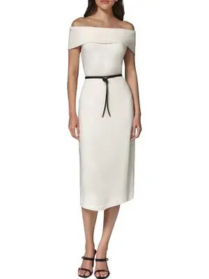 DONNA KARAN WEEKEND Off-the-shoulder Knit Dress With Belt - Ivory