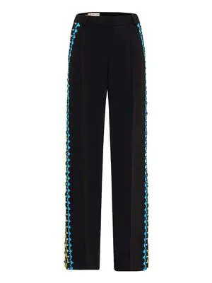 MAISON COMMON Wide Leg Trousers With Macrame Ribbons - Black/multicolour
