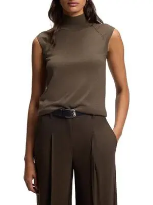 BOSS Fipini" Mock Neck Virgin Wool Top - Walnut