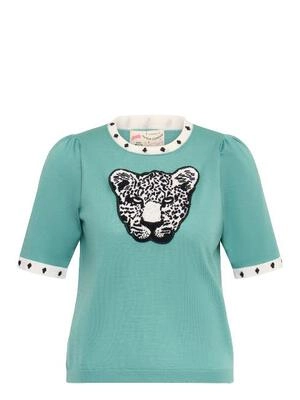 MAISON COMMON Light Pullover With Leopard Applique - Mint