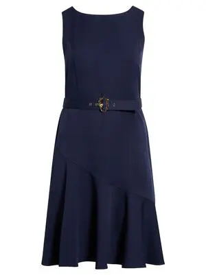 TAHARI ASL Tahari ASL Sleeveless Belted Crepe Dress With Ruffle Hem