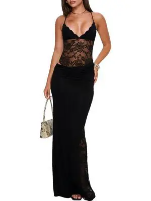 Princess Polly Chantella Lace Cutout Maxi Dress - Black